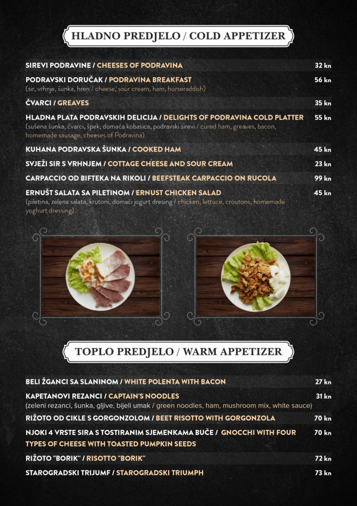 Jelovnik – Restoran Stari grad Đurđevac