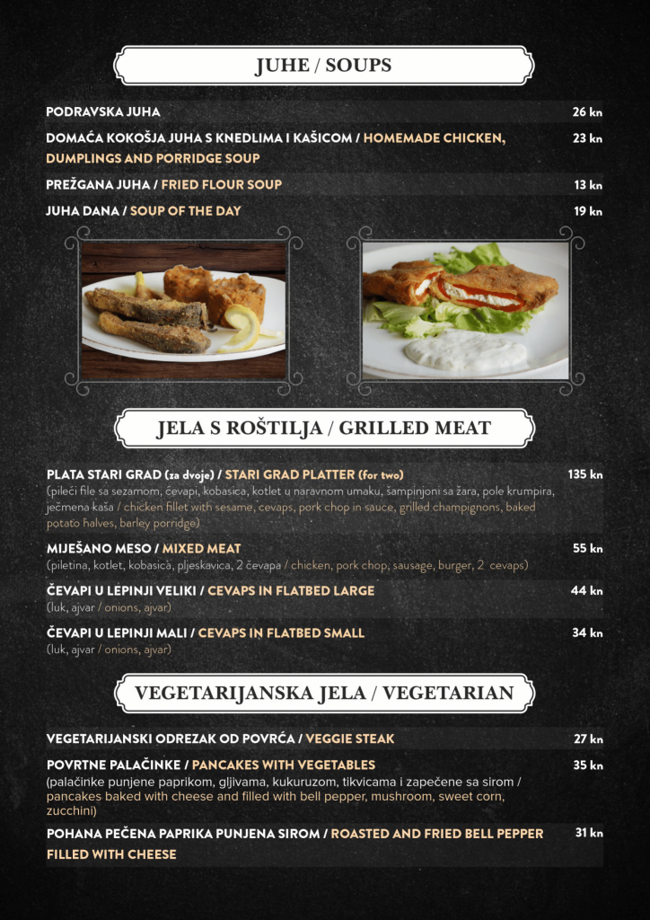 Jelovnik – Restoran Stari grad Đurđevac